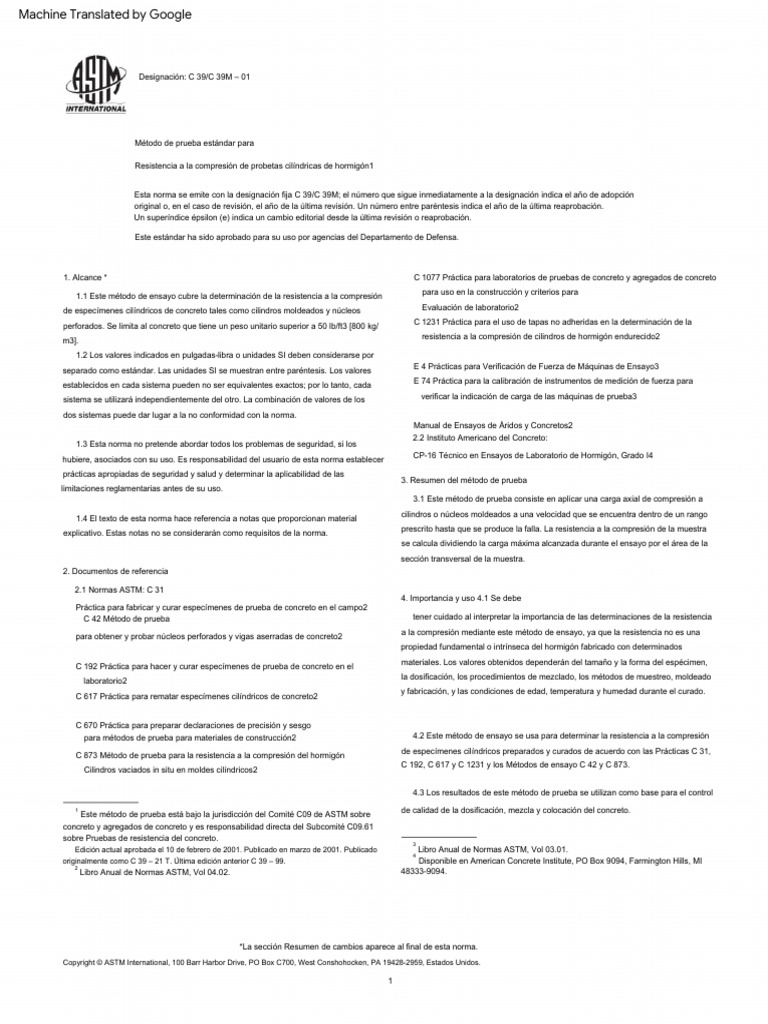 Astm c39 Español | PDF | Hormigón | Calibración