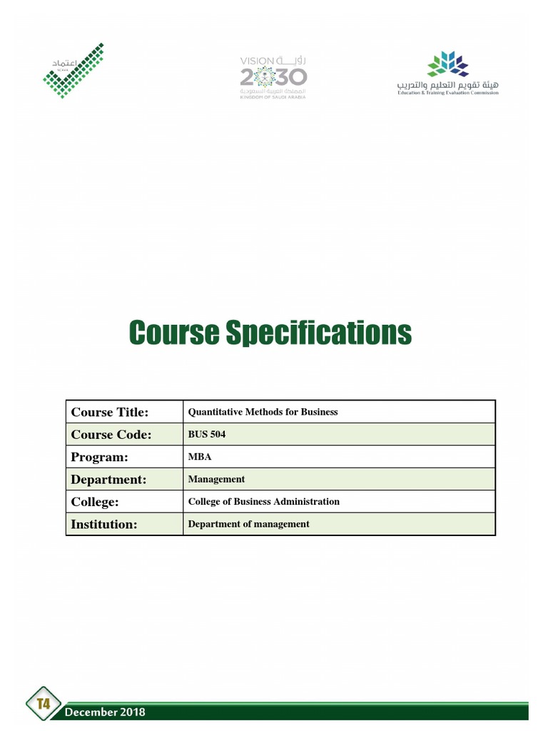 Bus504 Unified Course Specification - 1623655572 | PDF