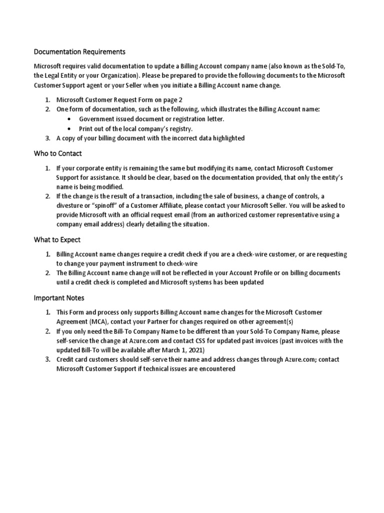 Customer requested Billing Account name update 2.2021 | PDF | Invoice ...
