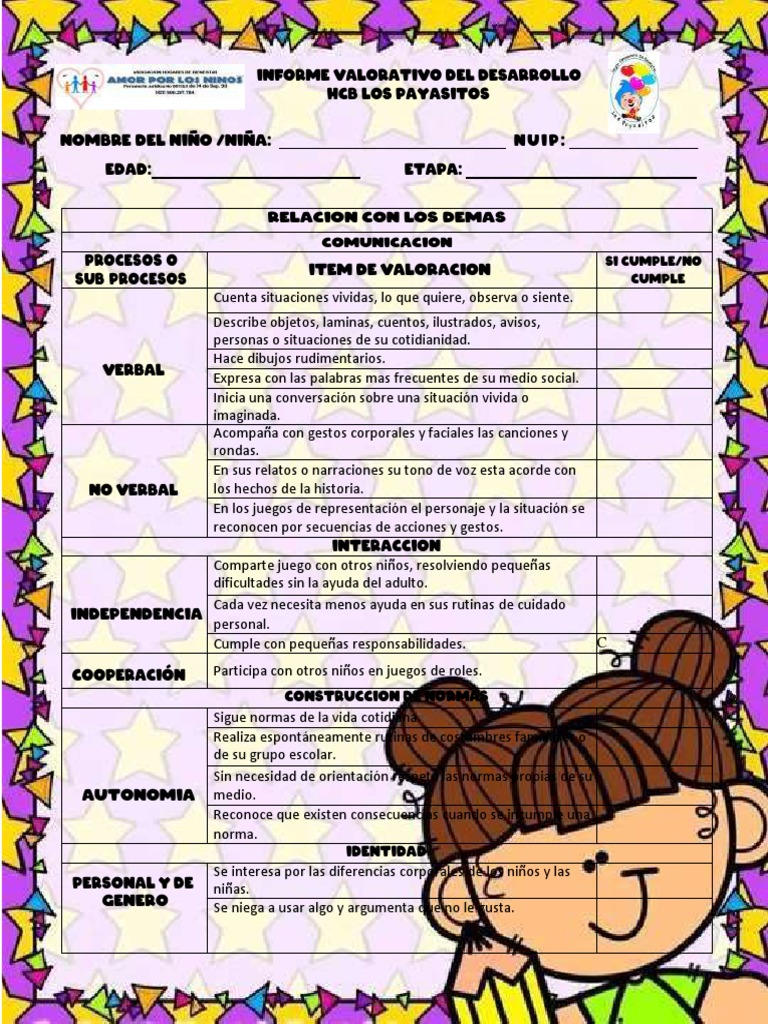 Informe valorativo desarrollo infantil 4 años | PDF