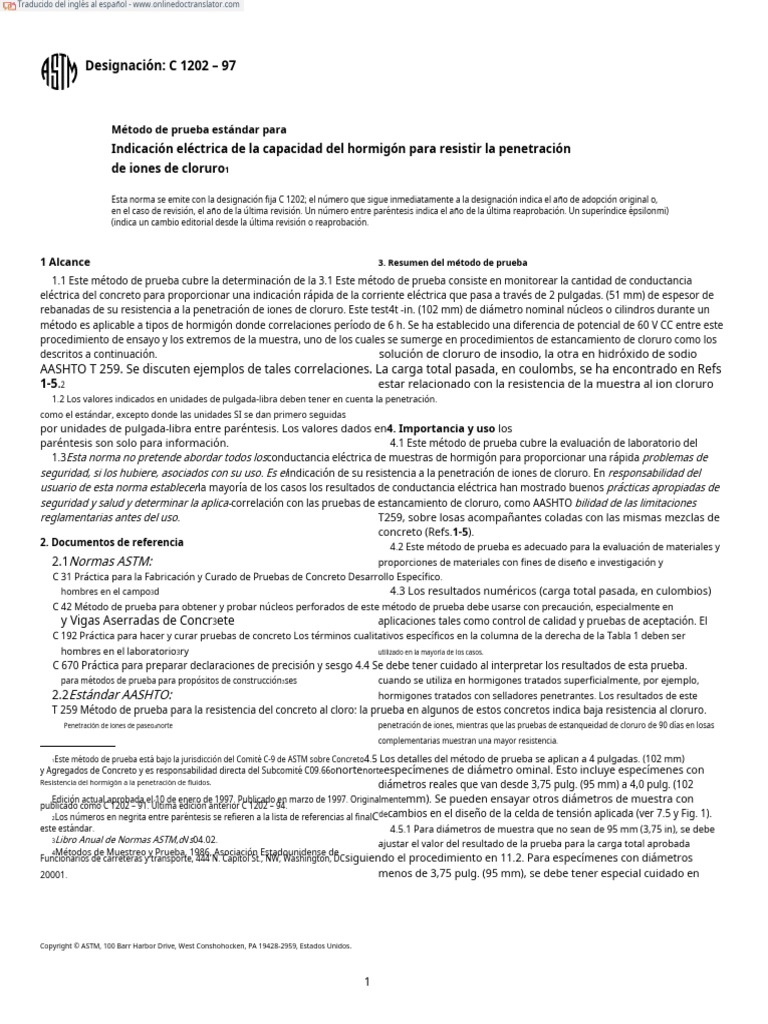 Toaz - Info Astm C 1202 97 PR - .En - Es | PDF | Hormigón | Materiales
