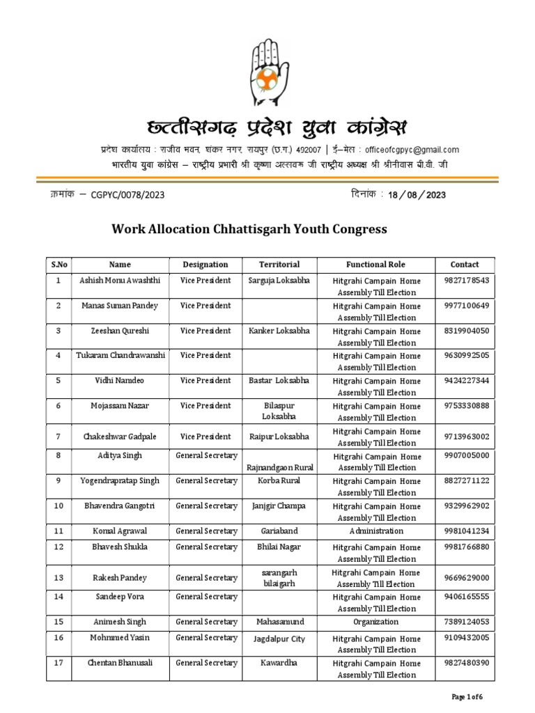 CGPYC - Work Allocation | PDF