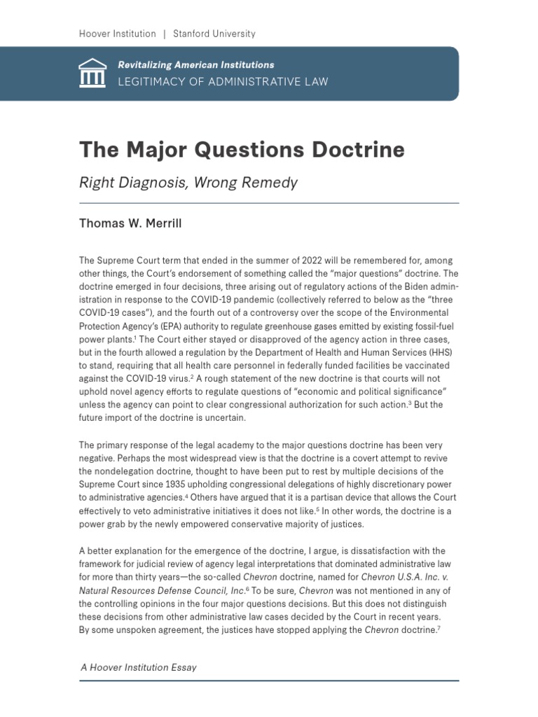 The Major Questions Doctrine: Right Diagnosis, Wrong Remedy | PDF ...