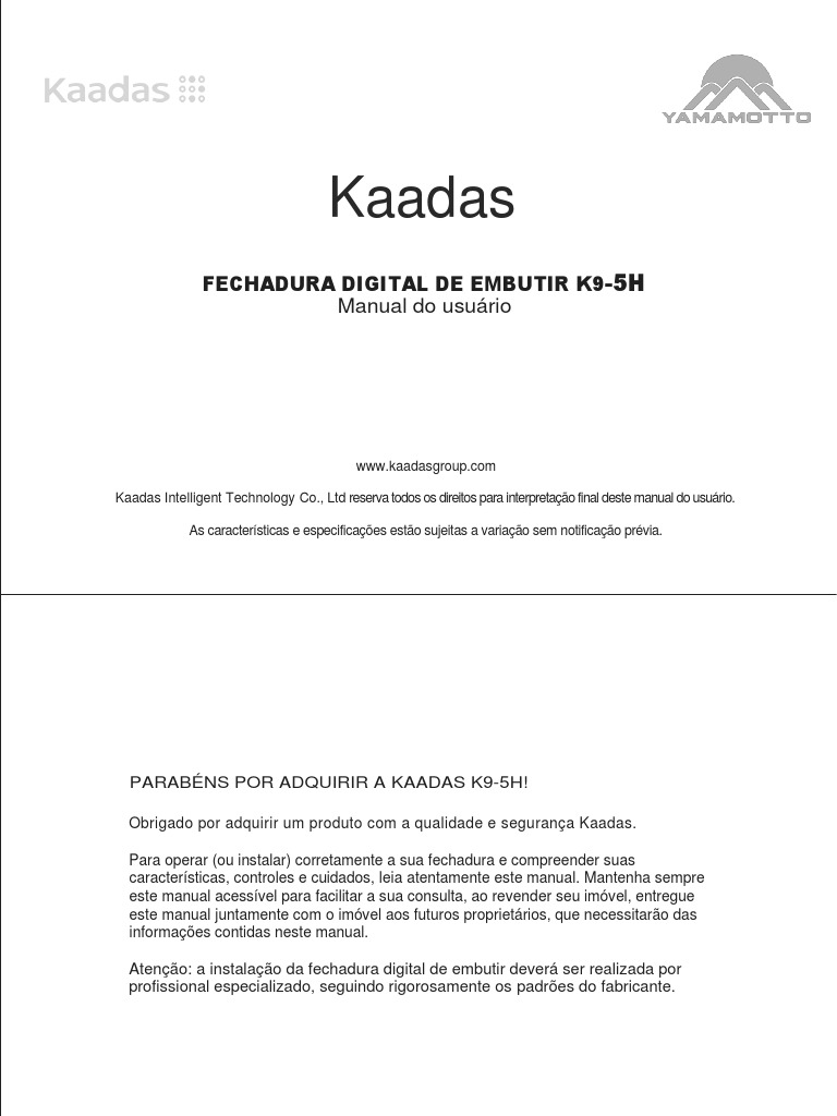 Manual Do Usuario Kaadas K9 5H - PT | PDF | Bluetooth | Parafuso