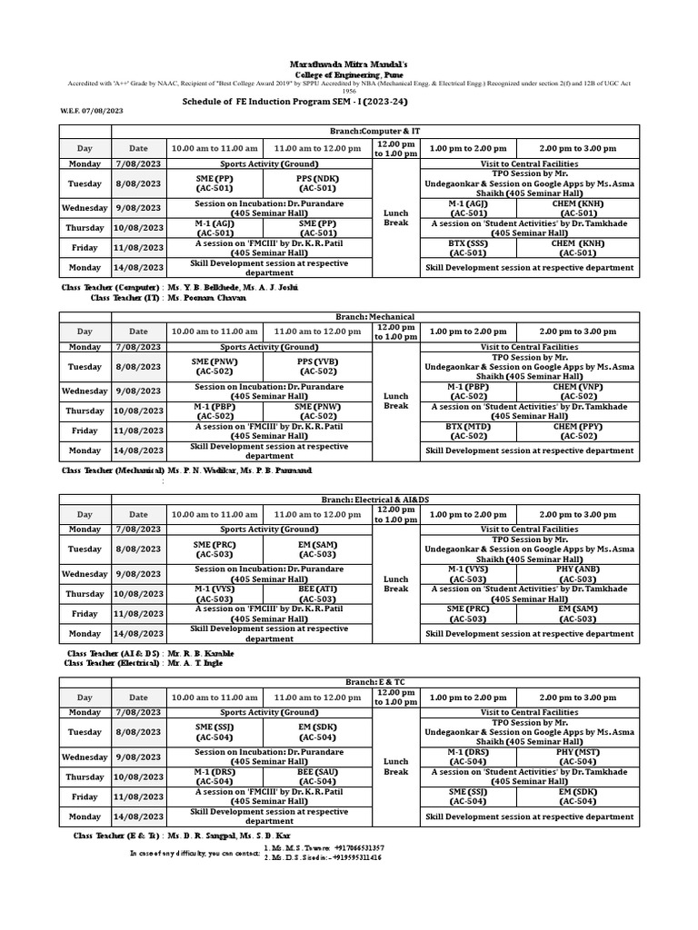 Revised FE Induction Program 22-23 Schedule - XLSX - Google Sheets | PDF