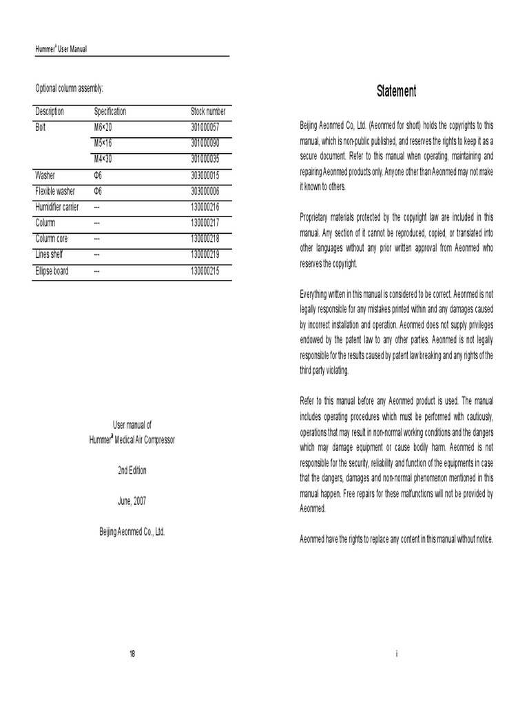 Compressor User Manual V0.2 A5 | PDF | Valve | Manufactured Goods