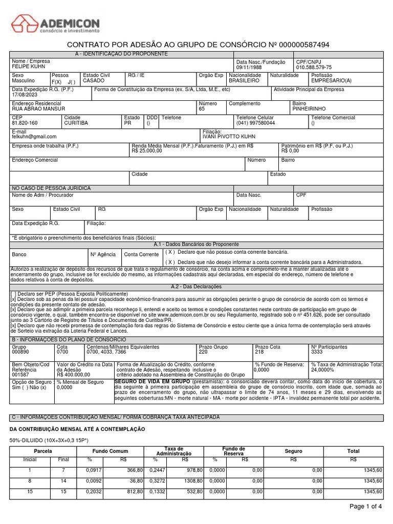 Contrato SR Felipe Hukn - Cota 700 | PDF