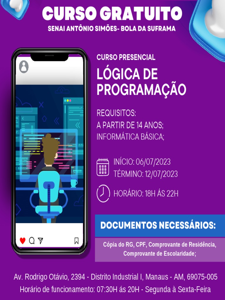 Curso Gratuito de Lógica no SENAI Manaus | PDF