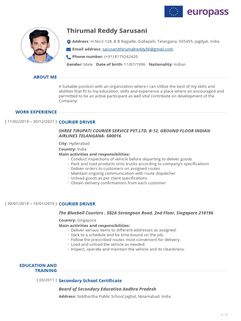 Sarusani Thirumal Reddy CV | PDF