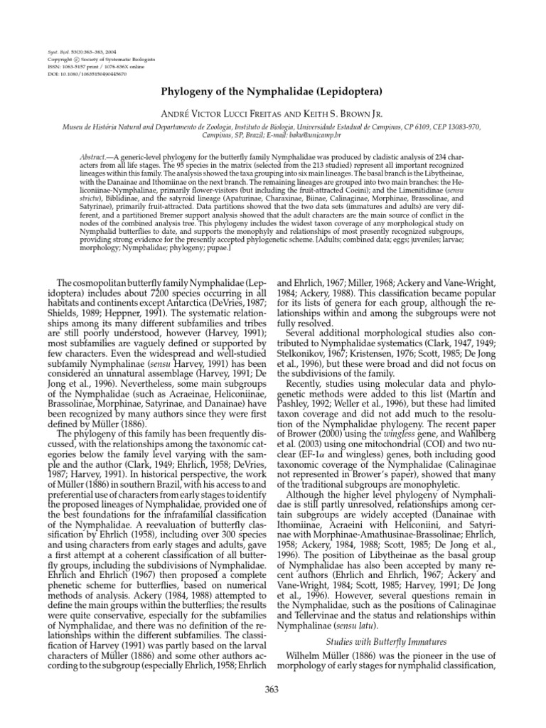 Phylogeny of The Nymphalidae | PDF | Phylogenetic Tree | Taxonomy (Biology)