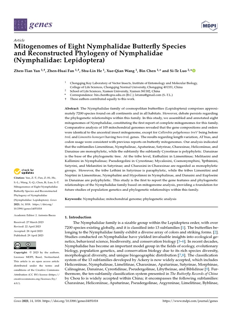 Mitogenomes of Eight Nymphalidae | PDF | Mitochondrion | Mitochondrial Dna