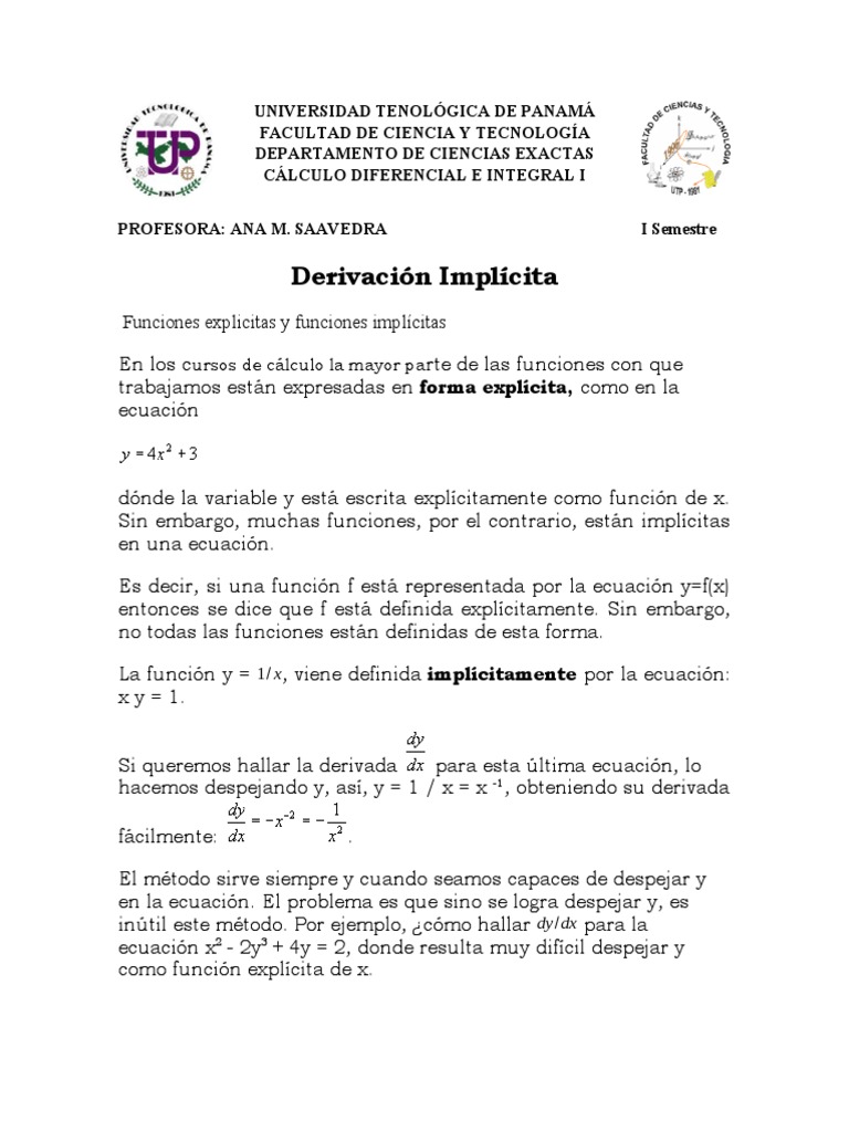Derivacion Implicita | PDF | Derivado | Ecuaciones