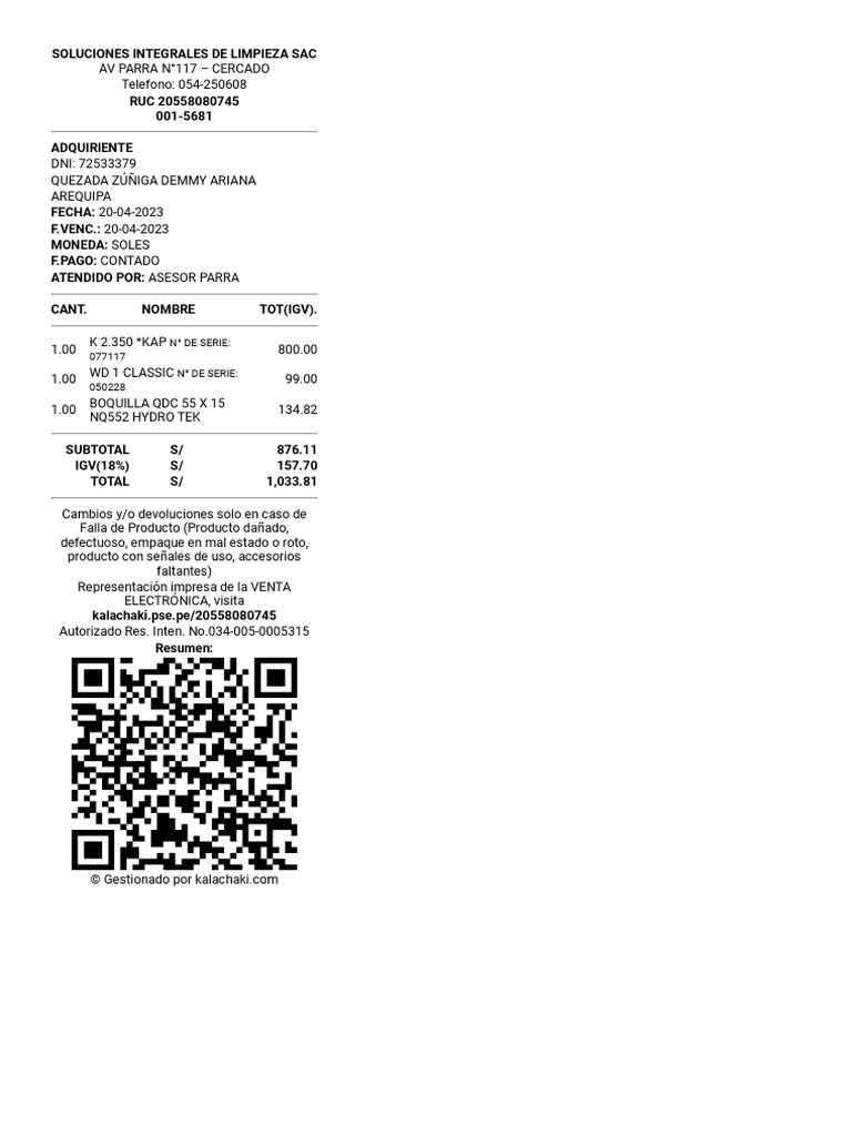 Ticket Recibo de Venta 001 - 5681 - Combo k2 | PDF