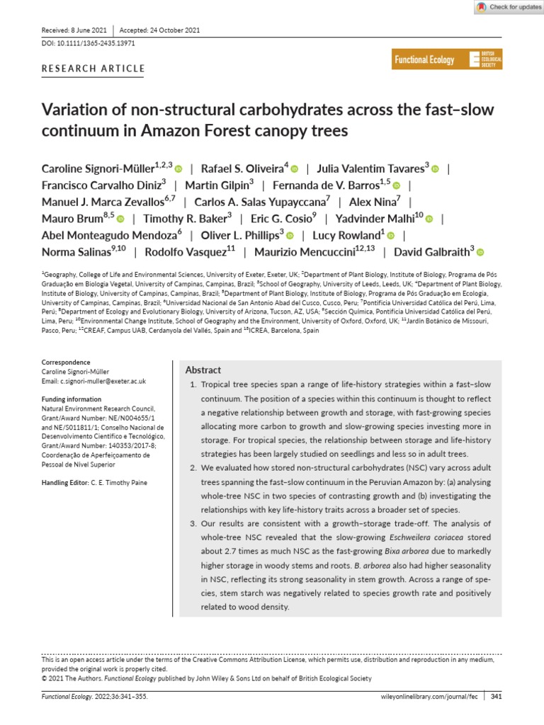 Variation of Non-Structural Carbohydrates Across The Fast-Slow ...