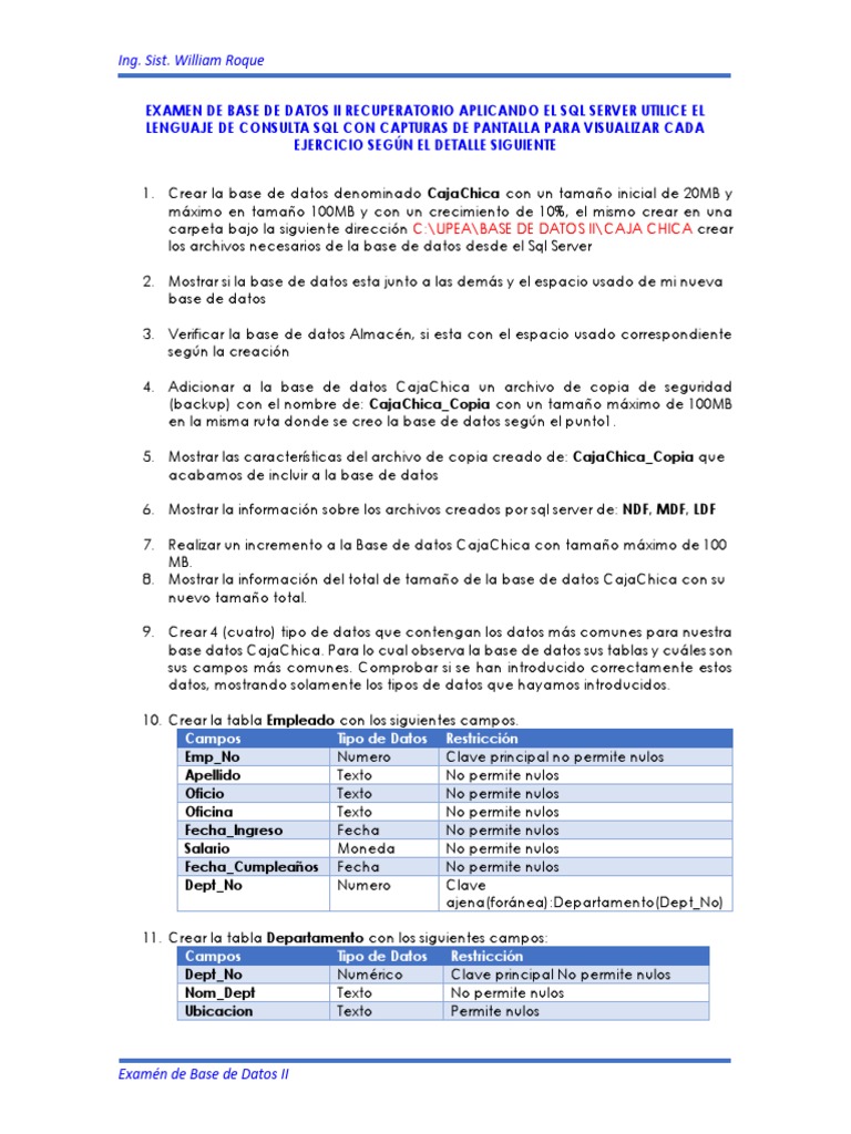 Examen de Base de Datos II Recuperatorio Ultimo | PDF | Bases de datos | SQL