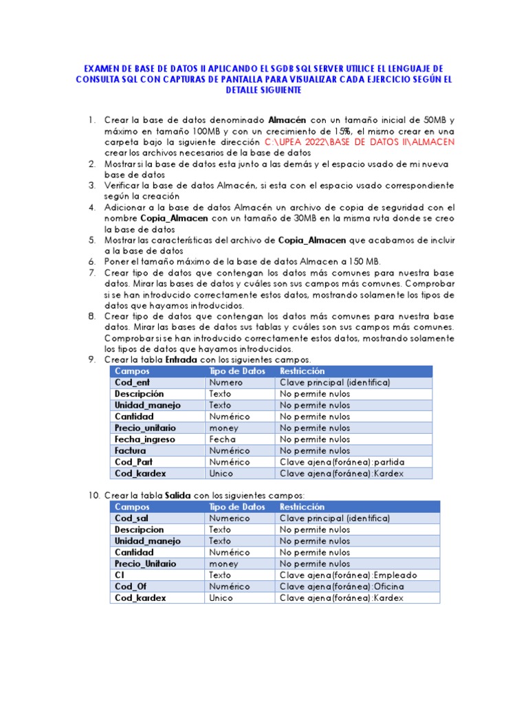 Examen de Base de Datos II | PDF | Bases de datos | Archivo de computadora