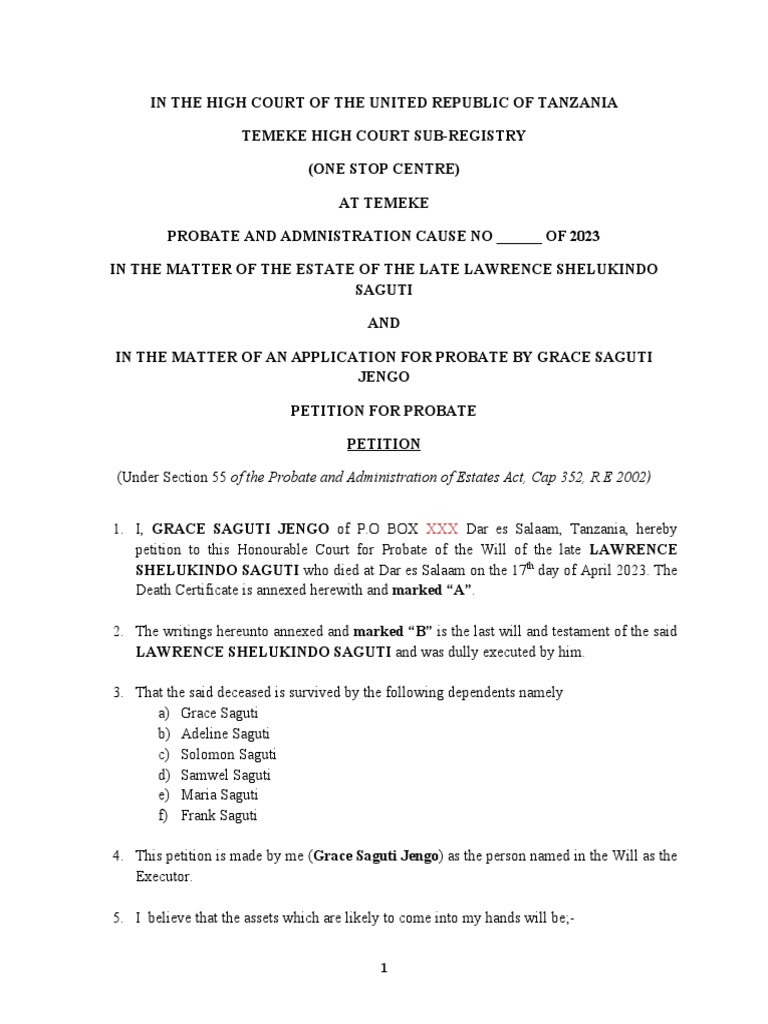 Probate Petition for Lawrence Saguti's Estate | PDF | Probate | Justice
