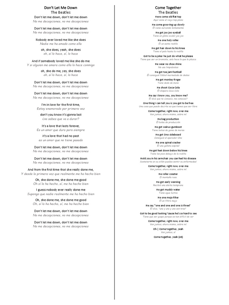 Letras en Inglés | PDF | Canciones | Grabaciones de canciones