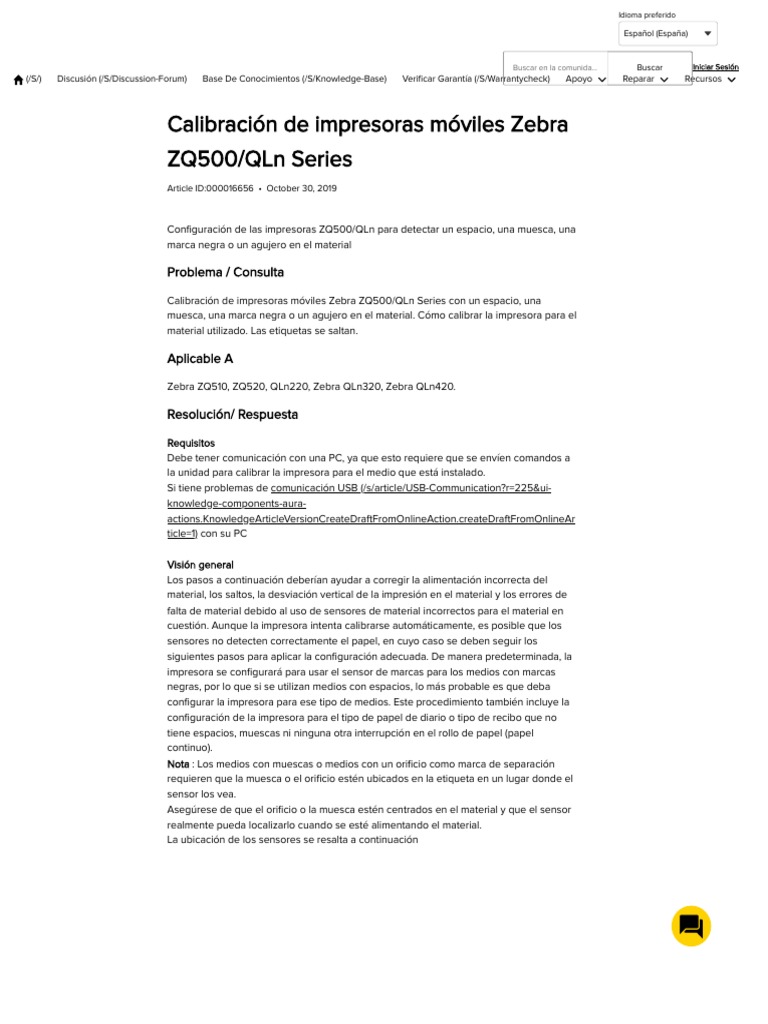 Calibración de Impresoras Móviles Zebra ZQ500 - QLN Series | PDF ...