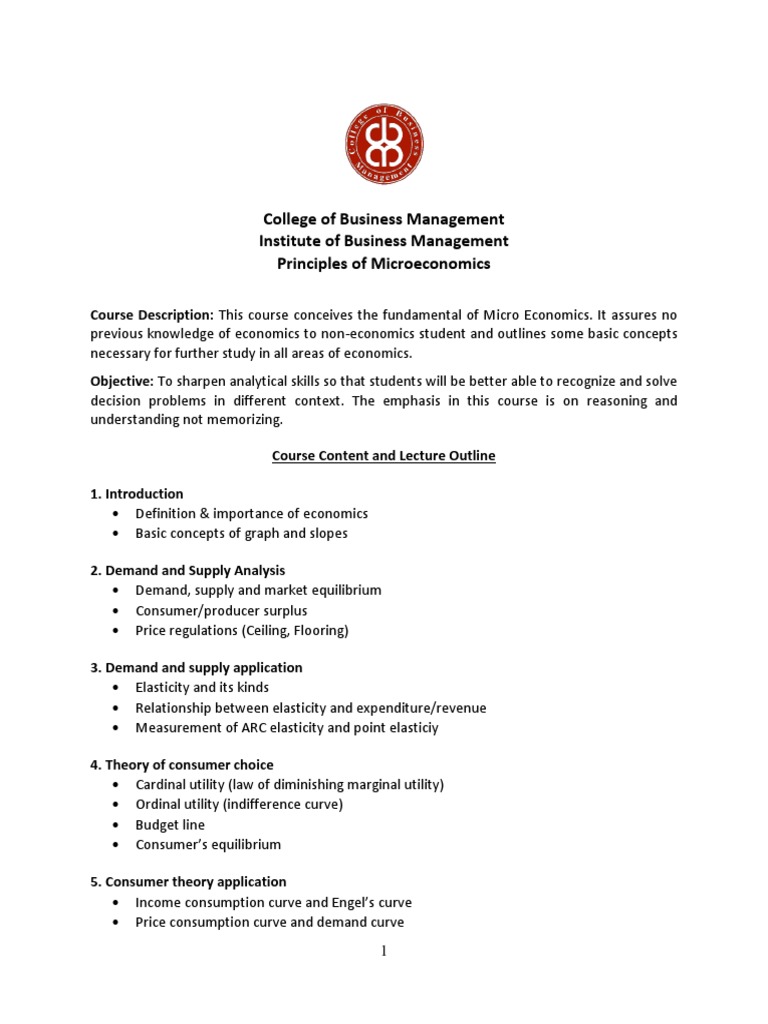 Principles of Microeconomics (Course Outline) | PDF