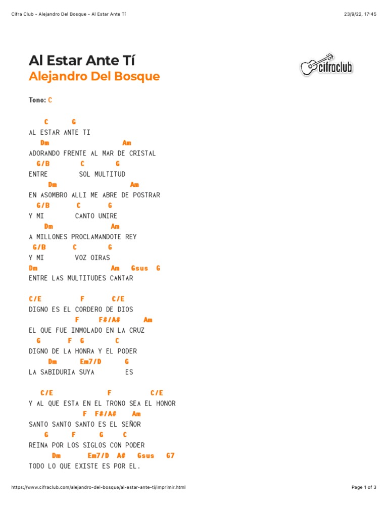 Acordes y letra de "Al Estar Ante Ti" | PDF