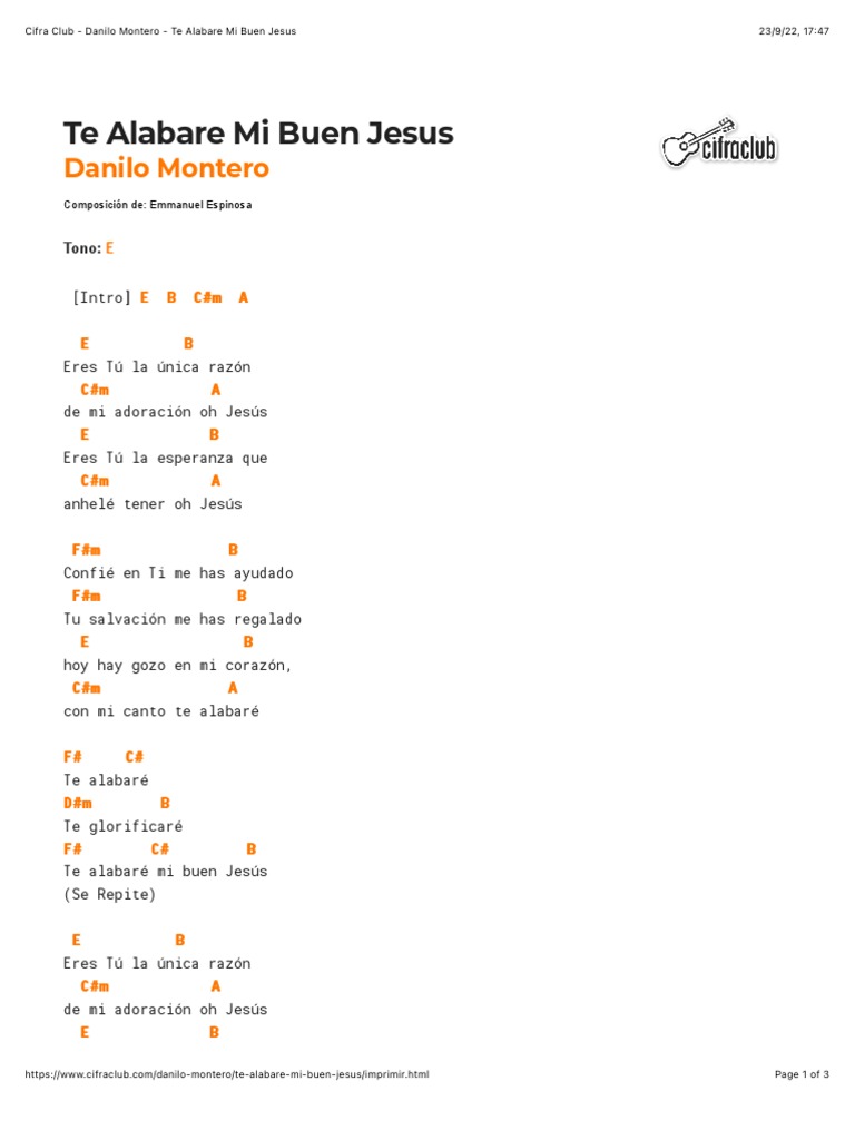 Danilo Montero - Te Alabare Mi Buen Jesus | PDF | Adoración Cristiana Y Liturgia