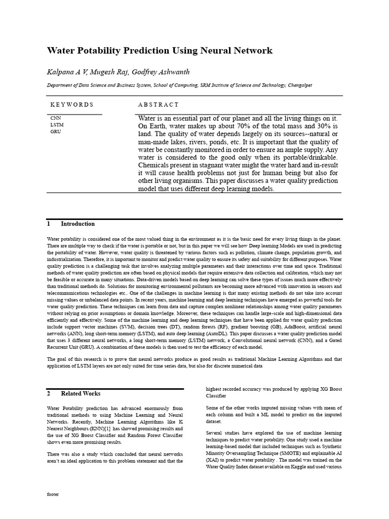Water Potability Prediction Using Neural Network | PDF | Machine Learning | Deep Learning