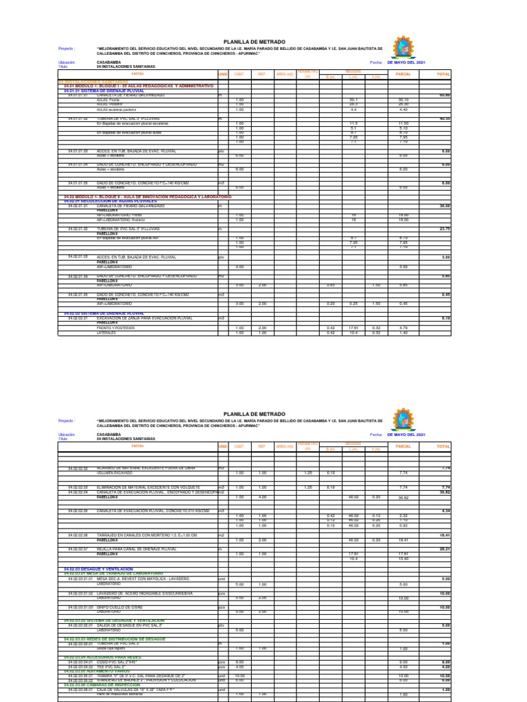 Metrados - 04 | Descargar gratis PDF | Tubería (transporte de fluidos) | Colector de aguas pluviales