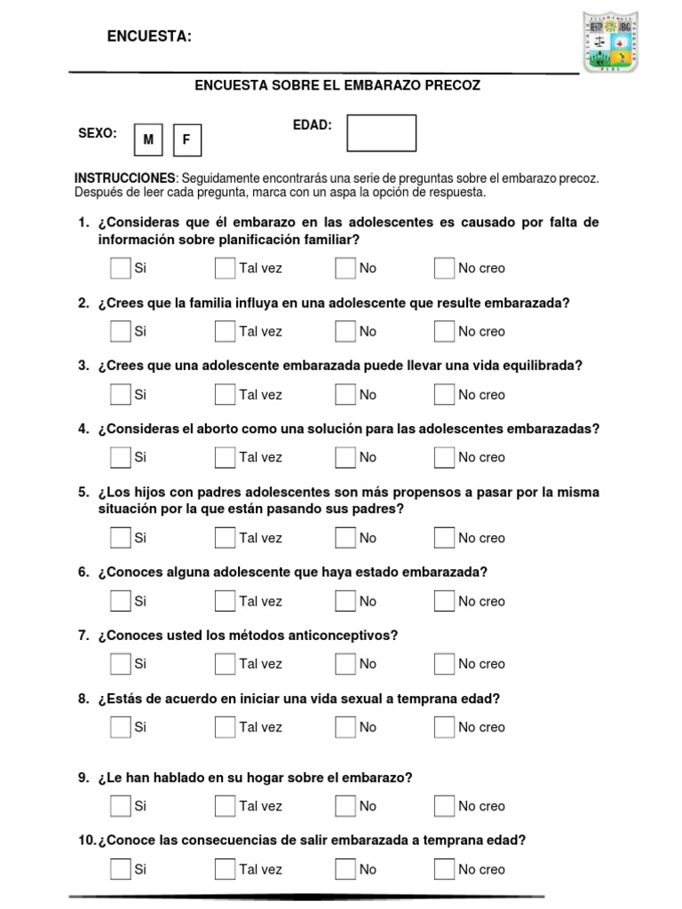 Encuesta Sobre El Embarazo Precoz | PDF | Adolescencia | Embarazo en la ...