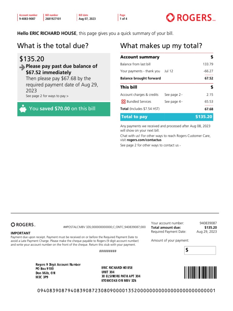 What Is The Total Due? $135.20 What Makes Up My Total?: Please Pay Past ...