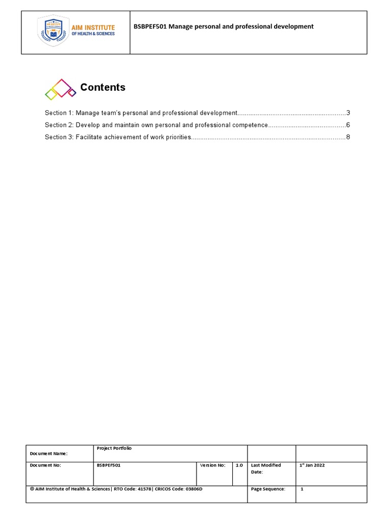 BSBPEF501 - Project Portfolio.v1.0 | PDF