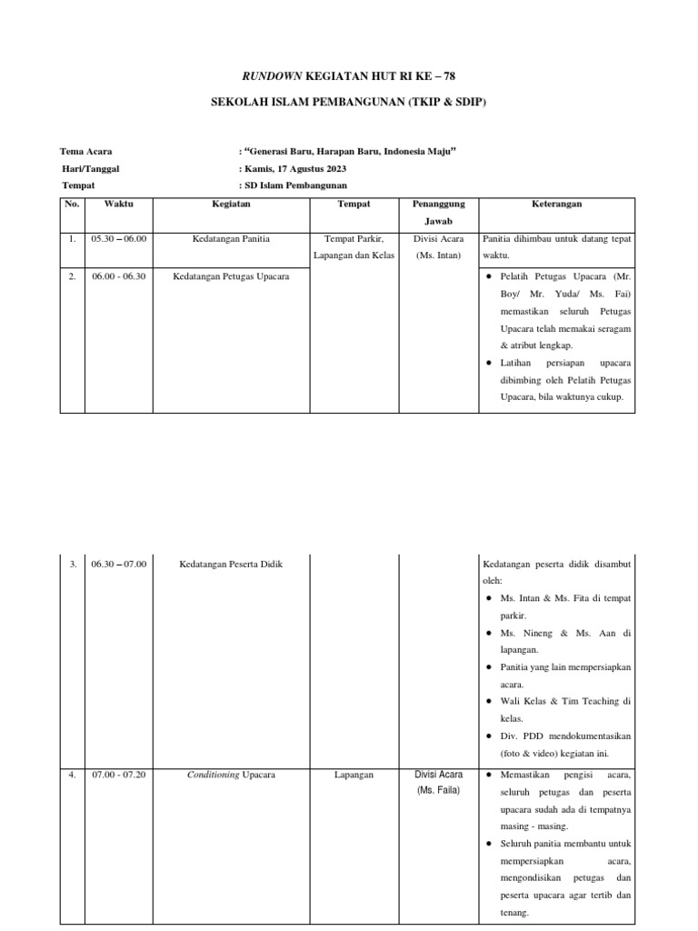 Rundown HUT RI Ke-78 | PDF Rundown HUT RI Ke-78 | PDF