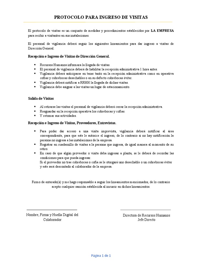 Protocolo para Ingreso de Visitas | PDF
