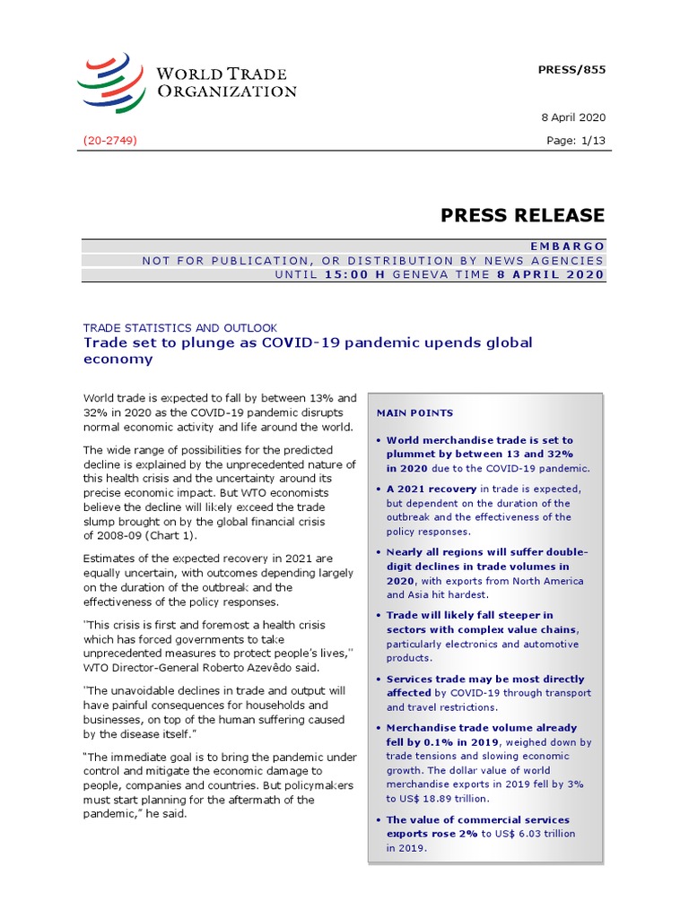 WTO Trade Statistics and Outlook April 2020 | PDF