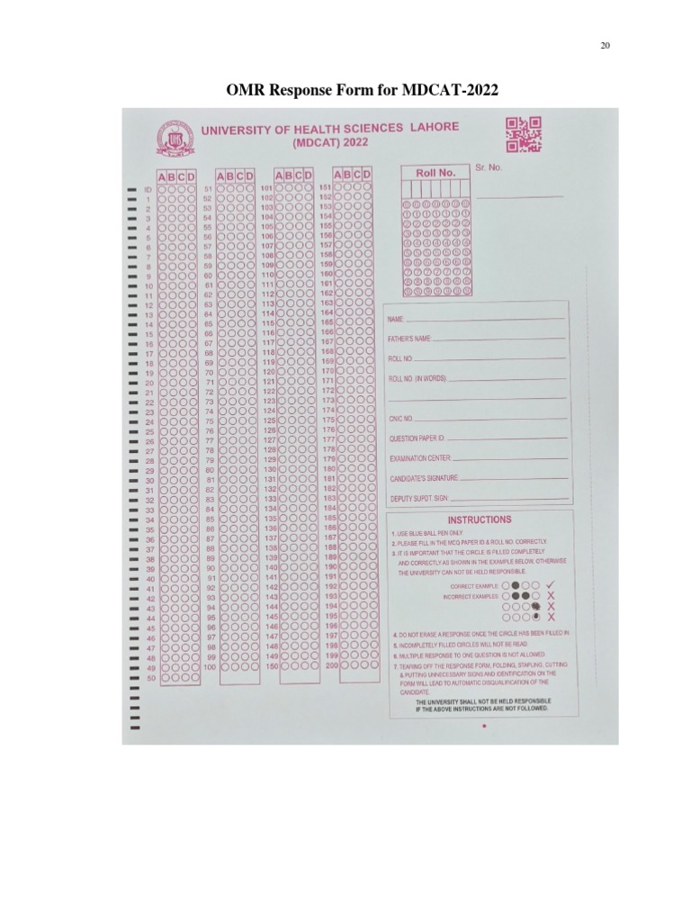 OMR Response Form For MDCAT PLS | PDF | Finance & Money Management ...