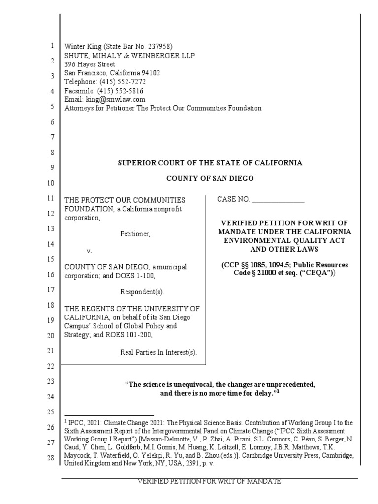 2023-02-27 FINAL PCF Petition For Writ of Mandate | PDF | Solar Power ...