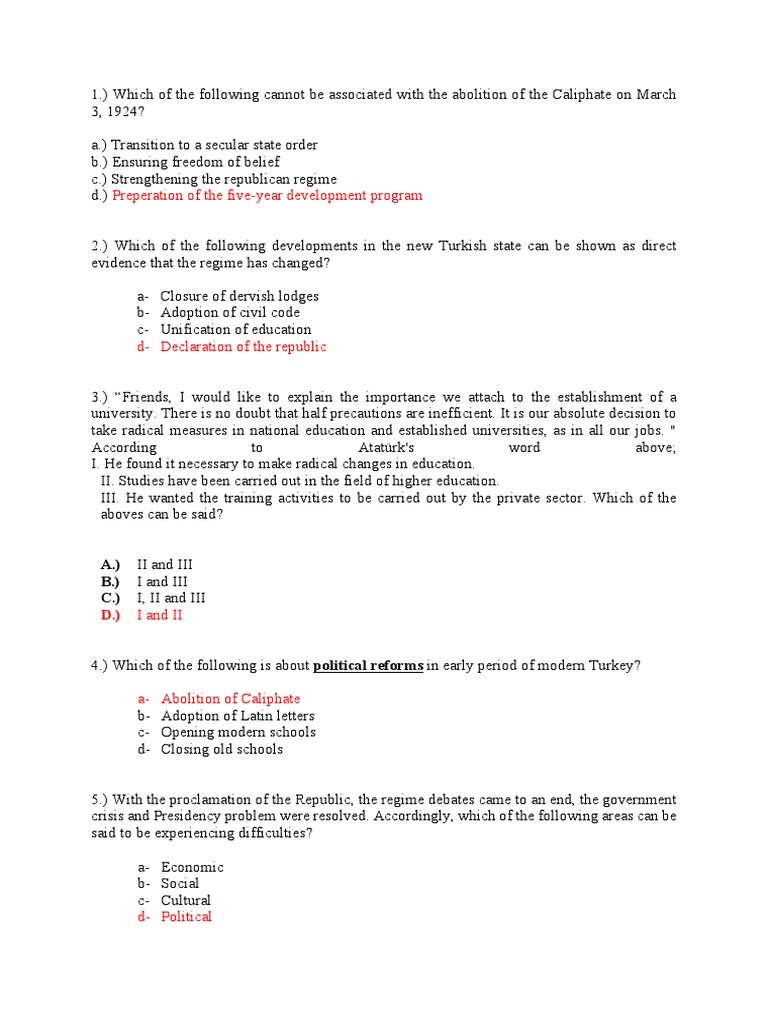 Sample Questions-Midterm | PDF | Mustafa Kemal Atatürk | Turkey
