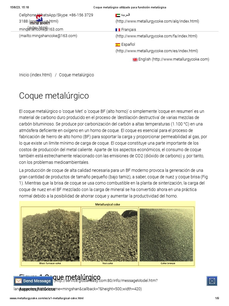 Coque Metalúrgico Utilizado Para Fundición Metalúrgica | PDF ...