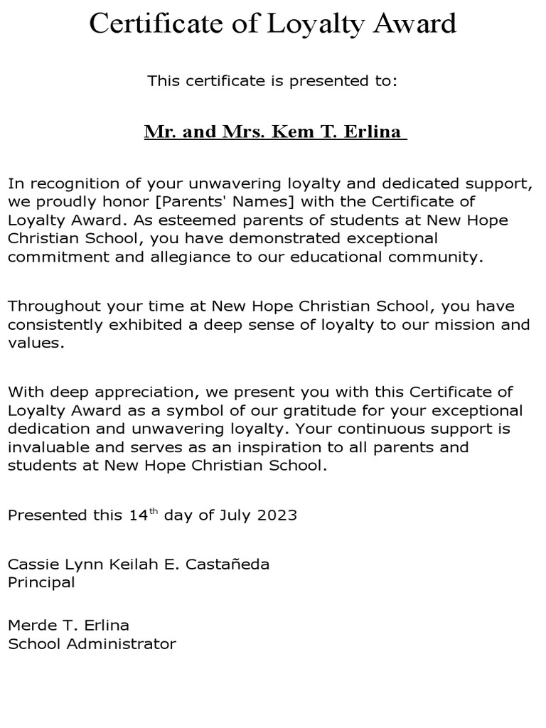 Certificate of Loyalty Award | PDF