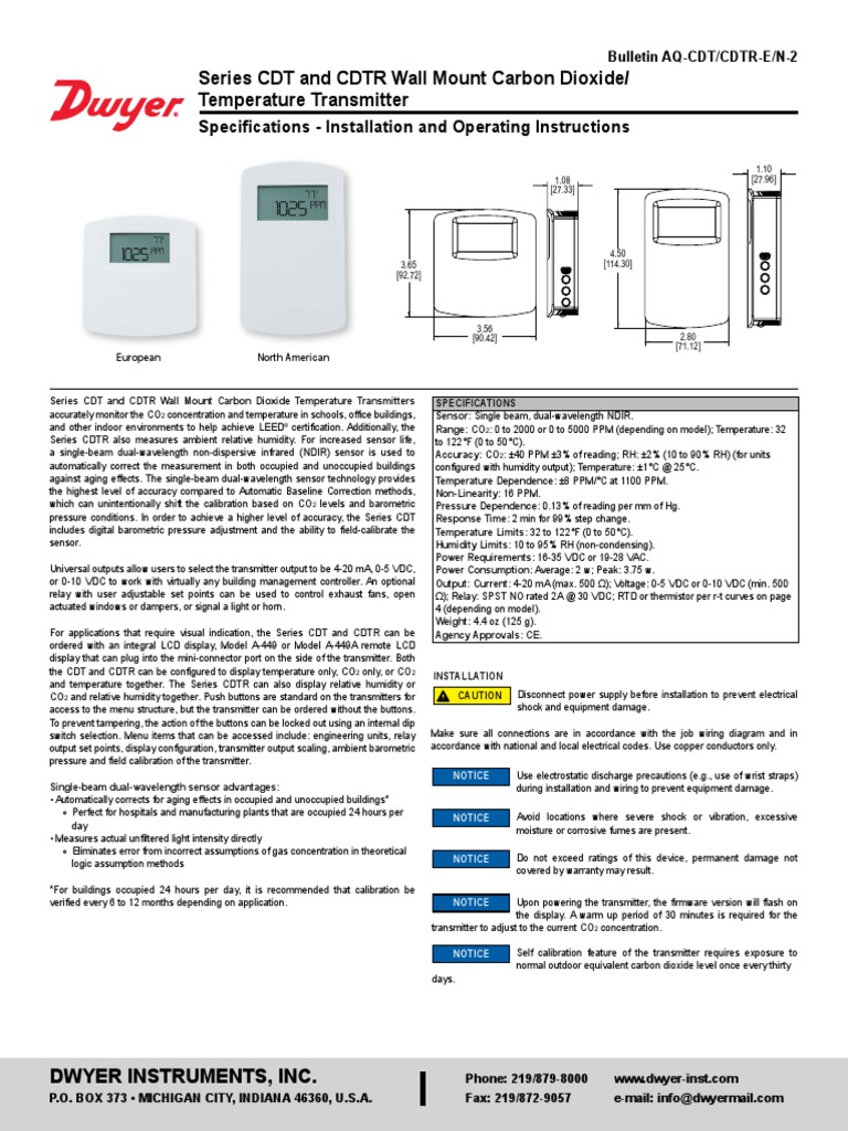 Dowyer - Transmisor Temperatura-Q-Dioxido de Carbono - CDT - CDTR | PDF