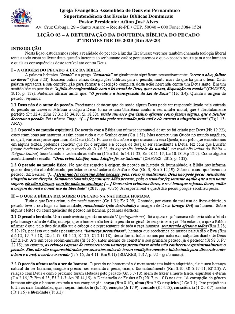 Lição 02 - A Deturpação Da Doutrina Bíblica Do Pecado | PDF | Pecado ... Lição 02 - A Deturpação Da Doutrina Bíblica Do Pecado | PDF | Pecado ...