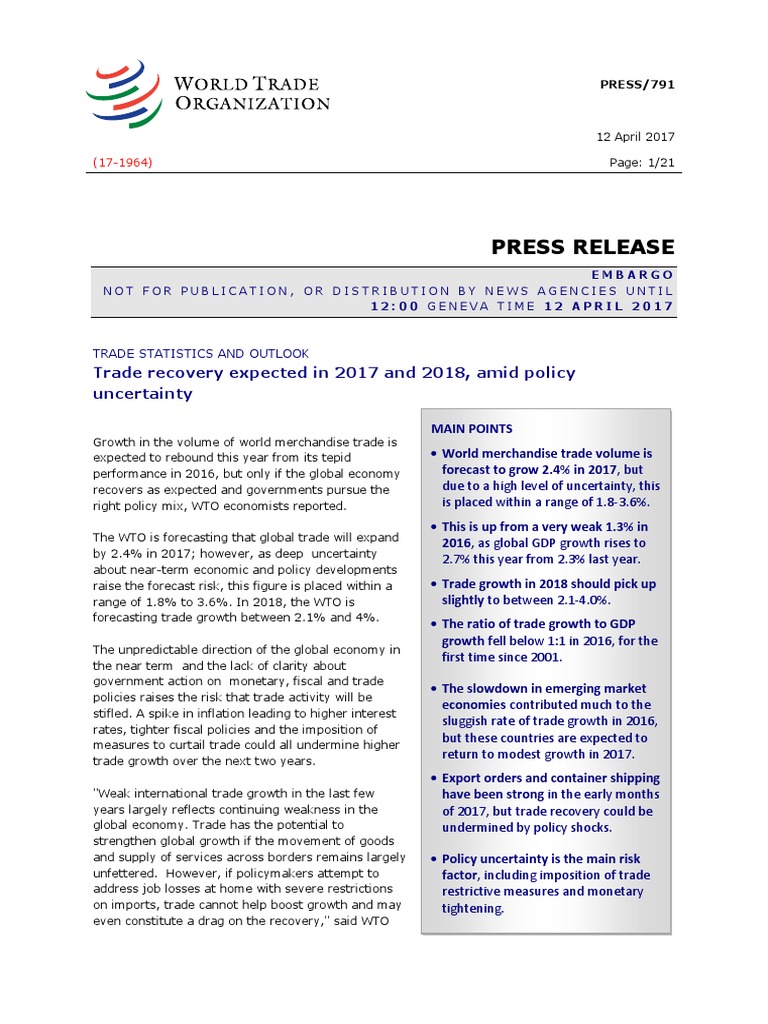 WTO Trade Statistics and Outlook April 2017 | PDF | Economic Growth ...