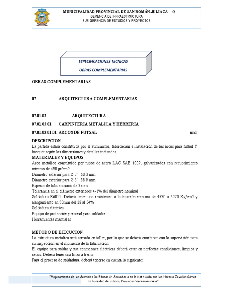Espec. Tecnicas (Obras Complementarias) Arquitectura | PDF
