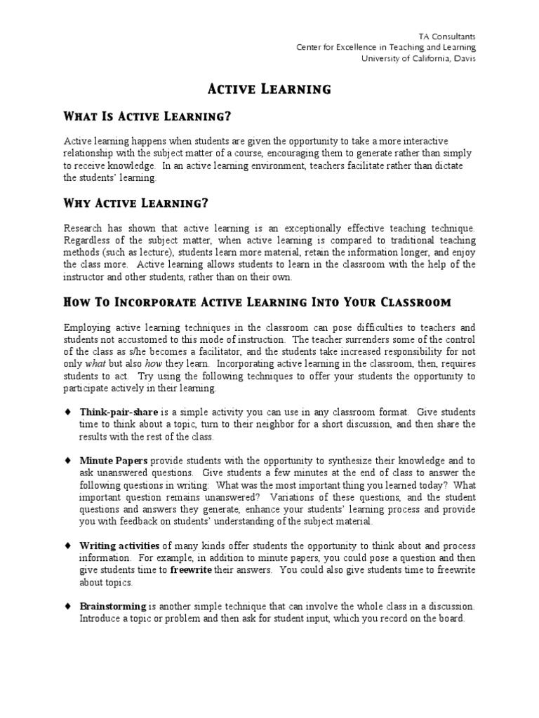 Active Learning | PDF | Learning | Classroom