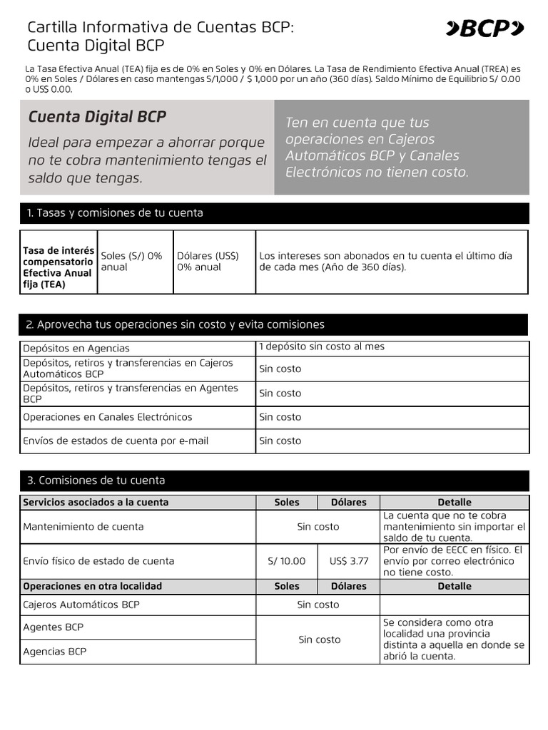 Cartilla Informativa - Cuenta Digital BCP | PDF