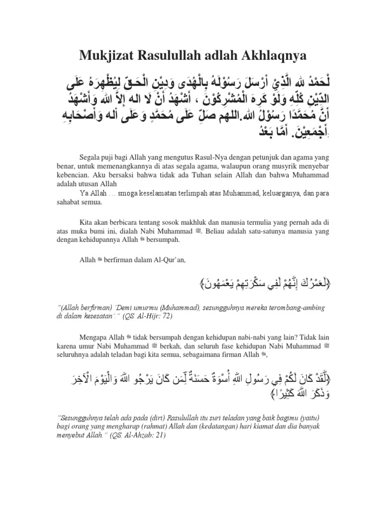Mukjizat Rasulullah Adlah Akhlaqnya | PDF