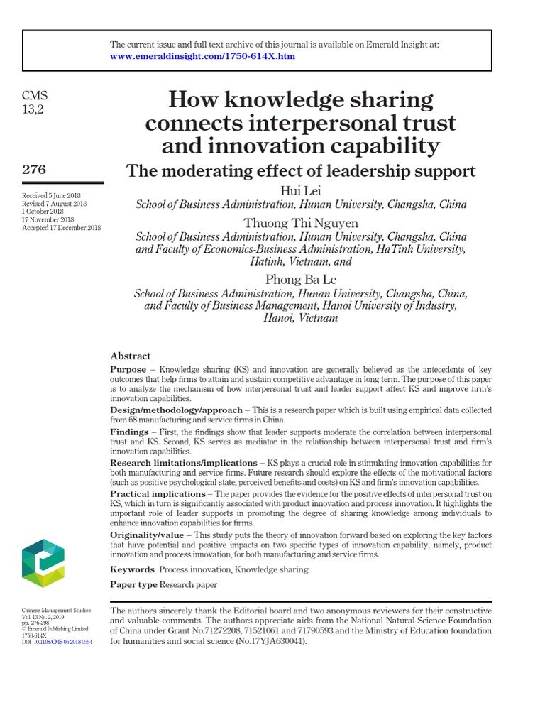 How Knowledge Sharing Connects Interpersonal Trust and Innovation ...