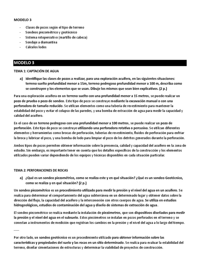 MODELO 3 Perfo | PDF | Perforación | Agua subterránea