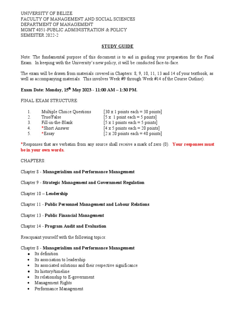 Public Administration Exam Study Guide | PDF | Strategic Management | Audit