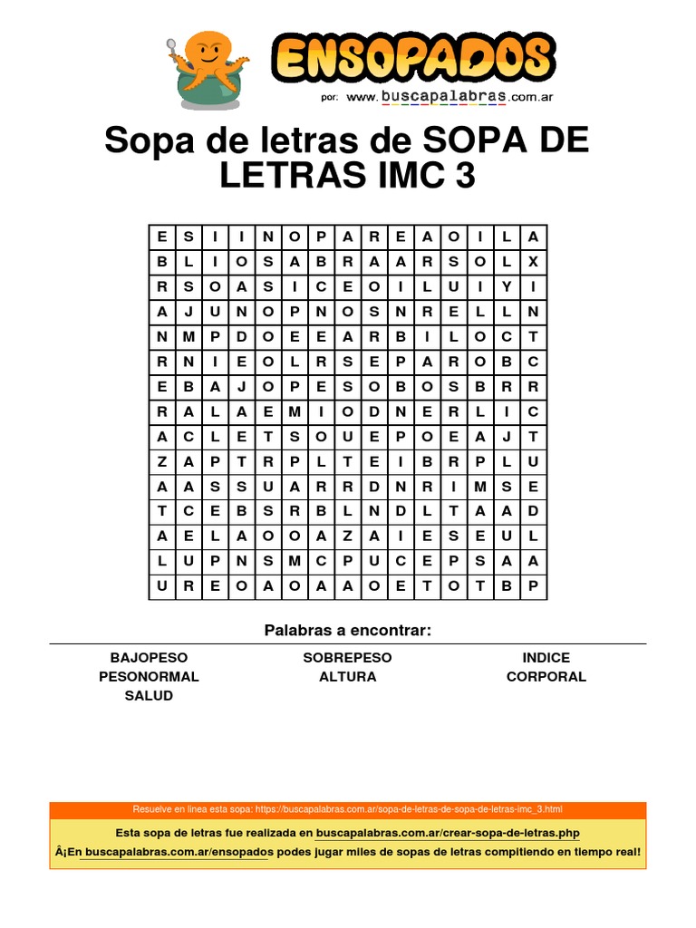 Sopa de Letras de Sopa de Letras Imc - 3 | PDF